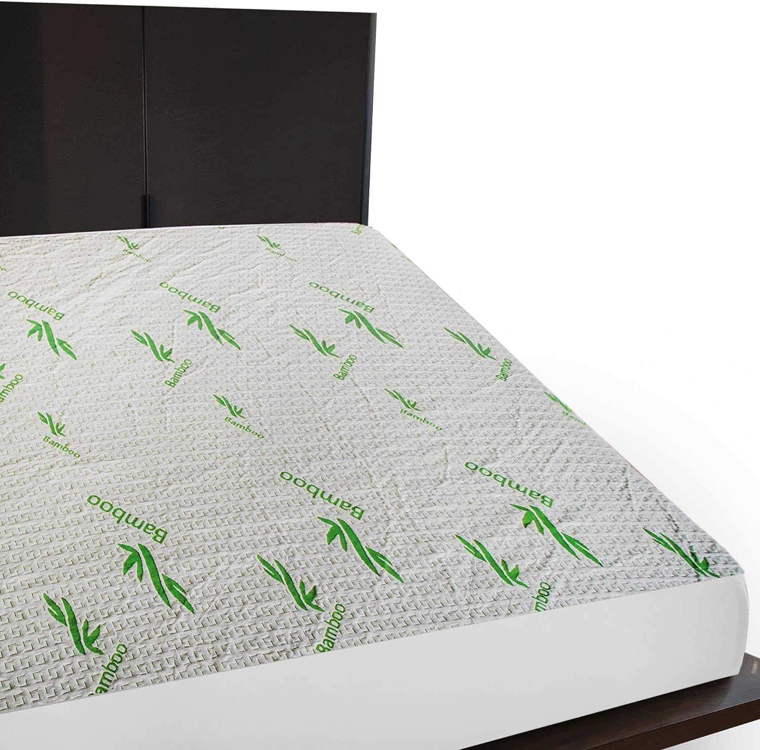Dream Linens Bamboo Mattress Pad with Fitted Skirts, Double Knit Jacquard Mattress Topper, Breathable Soft Quilted Mattress Cover (Queen)