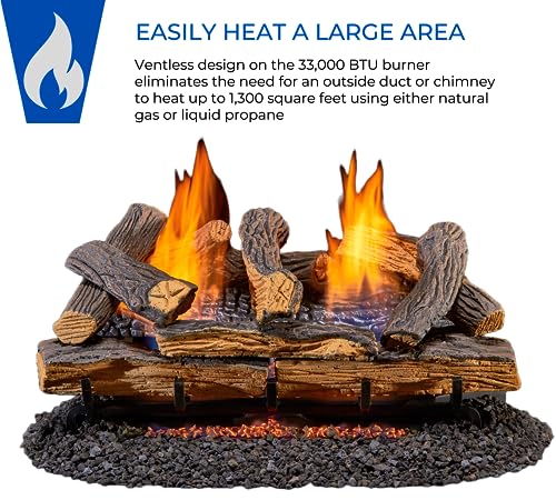 Duluth Forge DLS-24R-1 Dual Fuel Ventless Fireplace Logs Set with Remote Control, Use with Natural Gas or Liquid Propane, 33000 BTU, Berkshire Split Oak, 24 Inches