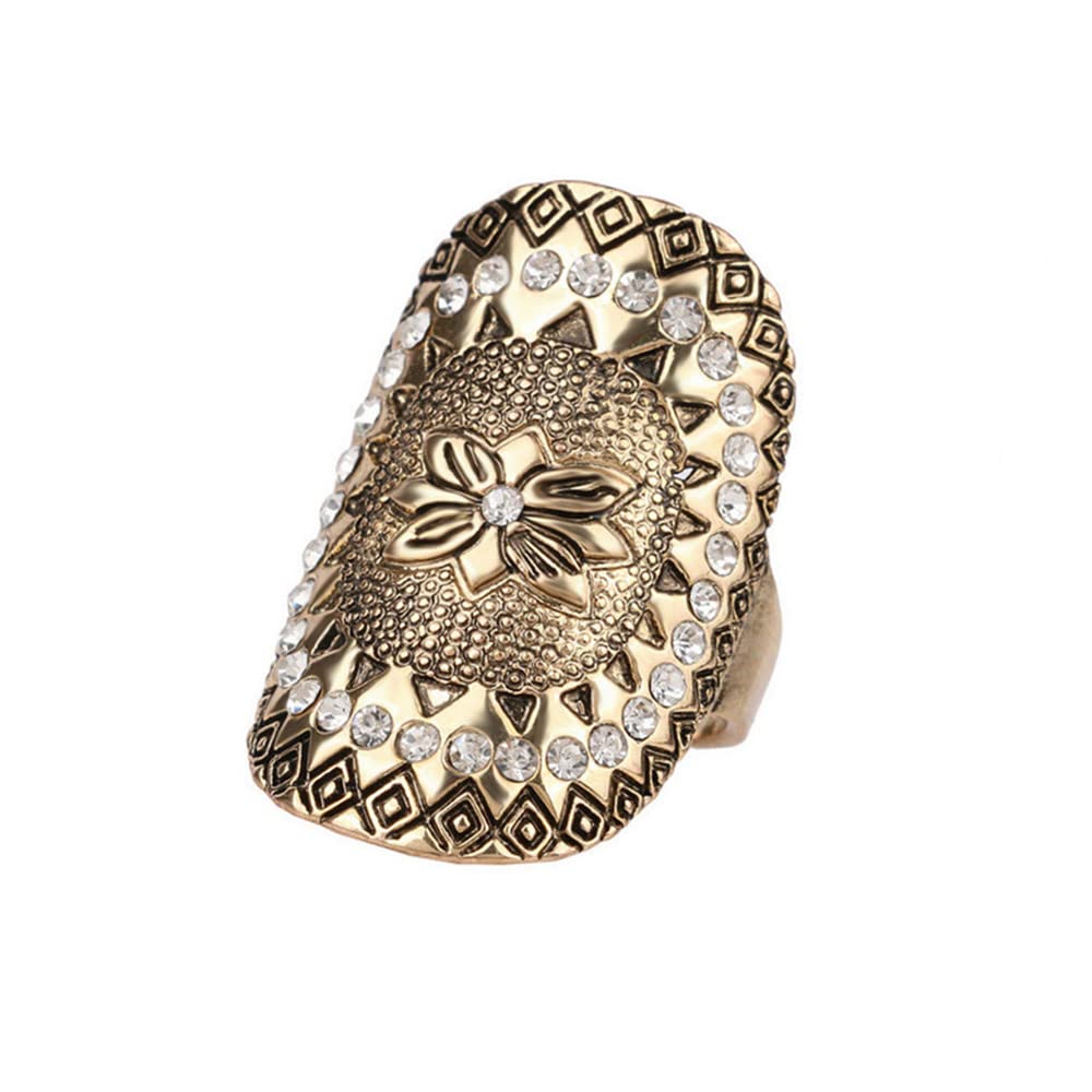 Dtja Vintage CZ Wide Band Ring for Women Gold Plated Oxidized Boho Carved Flower Statement Finger Rings Comfort Fit Trendy Bohemian Wedding Birthday Party Jewelry Size 8