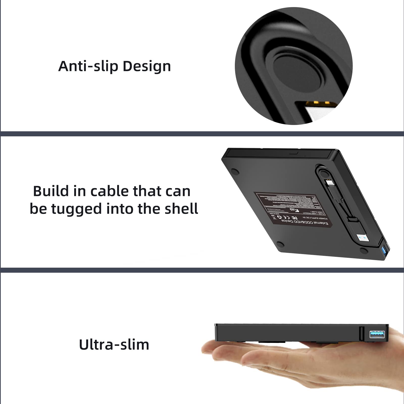FOESUNIT External DVD Drive, USB 3.0 CD DVD +/- RW Burner - PLUG and PLAY - Optical DVD CD ROM Drive for Laptop PC Computer, USB CD DVD Adapter Compatible with Windows 11/10 Mac OS