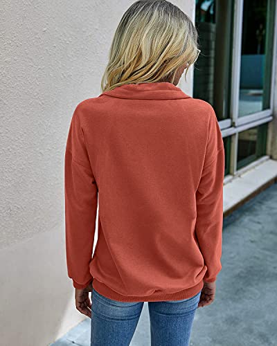 PRETTYGARDEN Women’s Casual Long Sleeve Lapel Zipper Sweatshirt Drawstring Loose Pullover Tops Orange Red