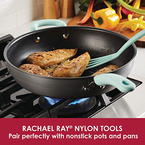 Rachael Ray Cucina Dishwasher Safe Hard Anodized Nonstick Cookware Pots and Pans Set, 12 Piece, Gray with Orange Handles & Kitchen Tools and Gadgets Nylon Cooking Utensils, 2 Piece, Orange