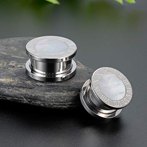 COOEAR Stainless Steel Elegant Ear Gauges Screw Back Plugs And Ear Tunnels Piercing Seashell Stretchers 1 Pair Packed.
