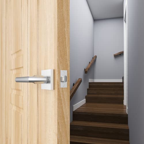 HOSOM 6 Pack Passage Door Handles Interior Door Levers for Hallway, Closet Doors Heavy Duty No Locking Door Handle Set, Satin Nickel Finished with Square Plate