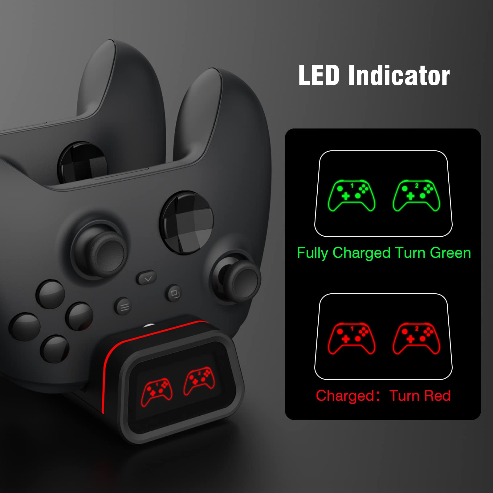 Dobe Xbox Controller Charger, Xbox Controller Charging Station Compatible with Xbox Series X/S/One/One X/One S/One Elite, Two Fast Charging Docking Station with 2 x 800mAh Rechargeable Battery Packs