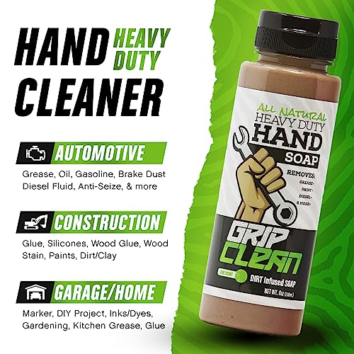 Grip Clean | Degreaser Hand Cleaner for Auto Mechanics - Dirt-Infused Liquid Hand Soap Absorbs Grease, Oil, & Odors. Natural Heavy Duty Pumice Soap with Moisturizing Ingredients. Lime Scented.