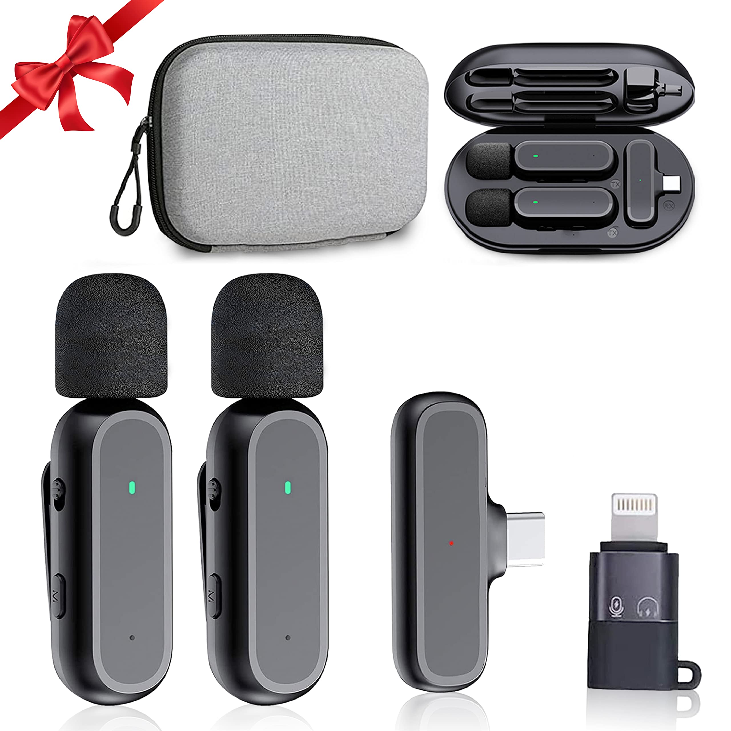 Dual Wireless Lavalier Microphone for iPhone & Android, Best Lapel Mic for Video Recording, YouTube, TikTok, IG, Podcasts & Interviews - Noise Reduction, Plug & Play, Includes Charging Case