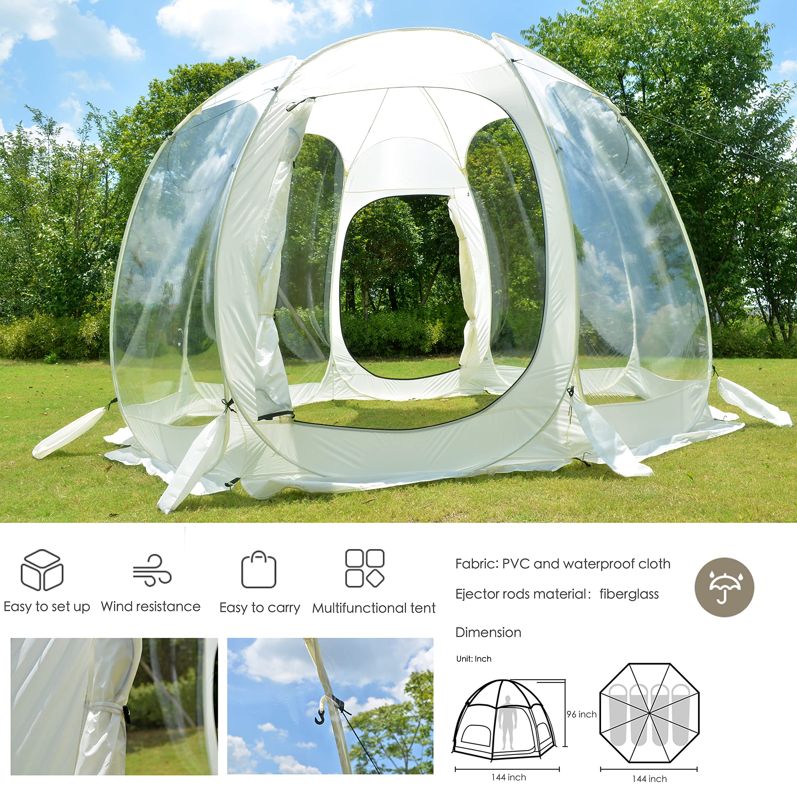 Bubble Tent Screen House Room Outdoor Camping Tent Canopy Gazebos Instant Pop Up Tent Waterproof (12×12×8 inch 8 Panel)