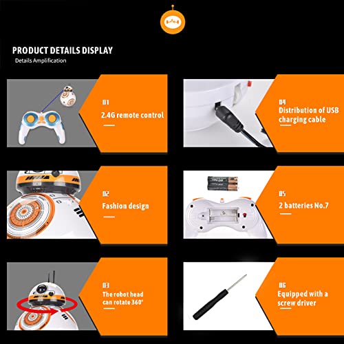 JLHOBBY BB-8 2.4GHz Remote Control Charging Robot Toy - Action Figure with Sound, Intelligent Car for Kids