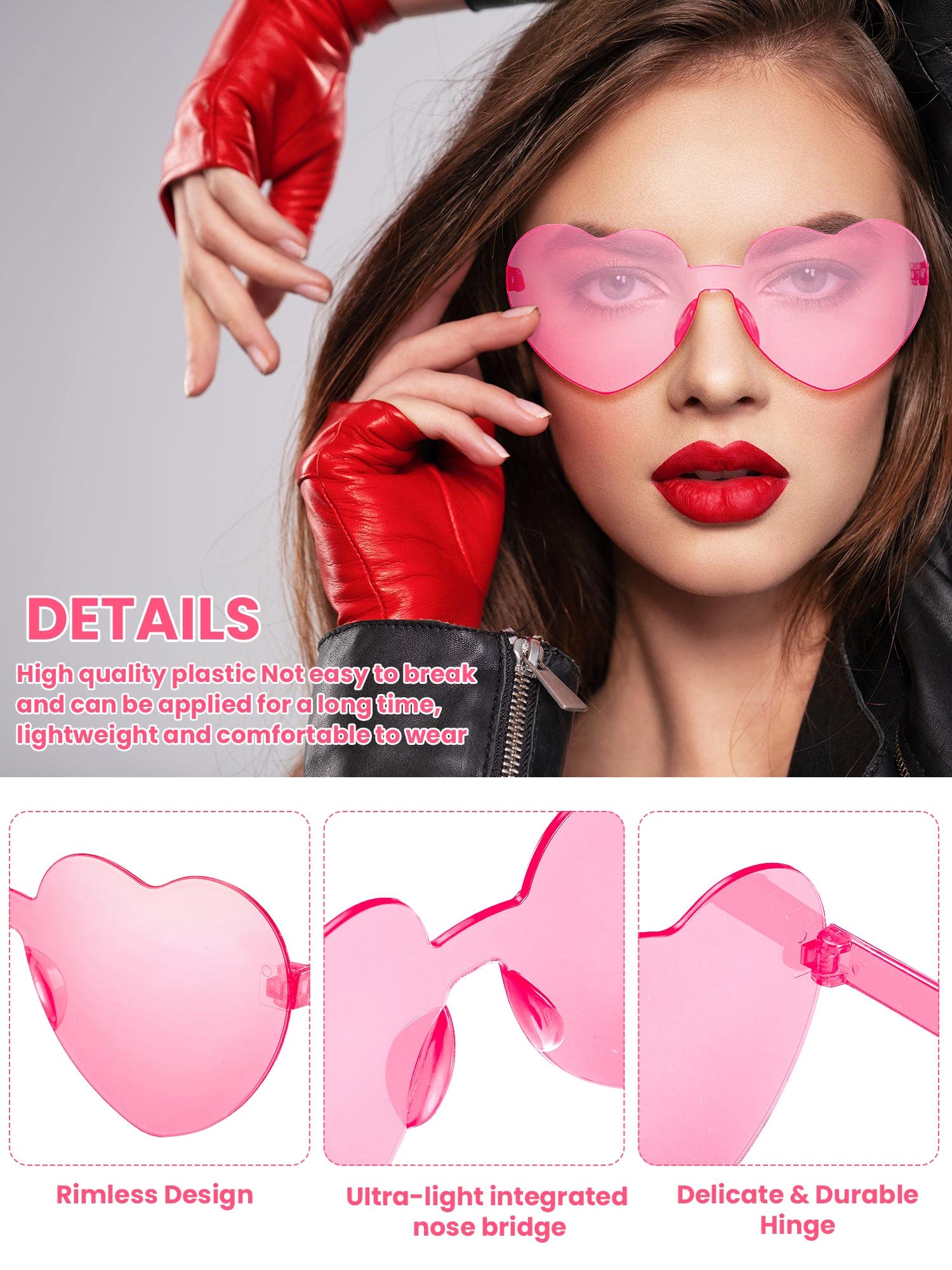 Dunzy 100 Pairs Heart Shaped Sunglasses Rimless Heart Sunglasses Candy Color Eyewear Party Wedding Glasses(Colorful)