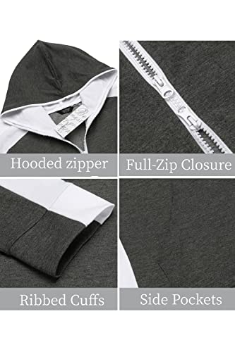 COOFANDY Front Zipper Jumpsuits for Men One Piece Athletic Tracksuits with Pockets Gray L