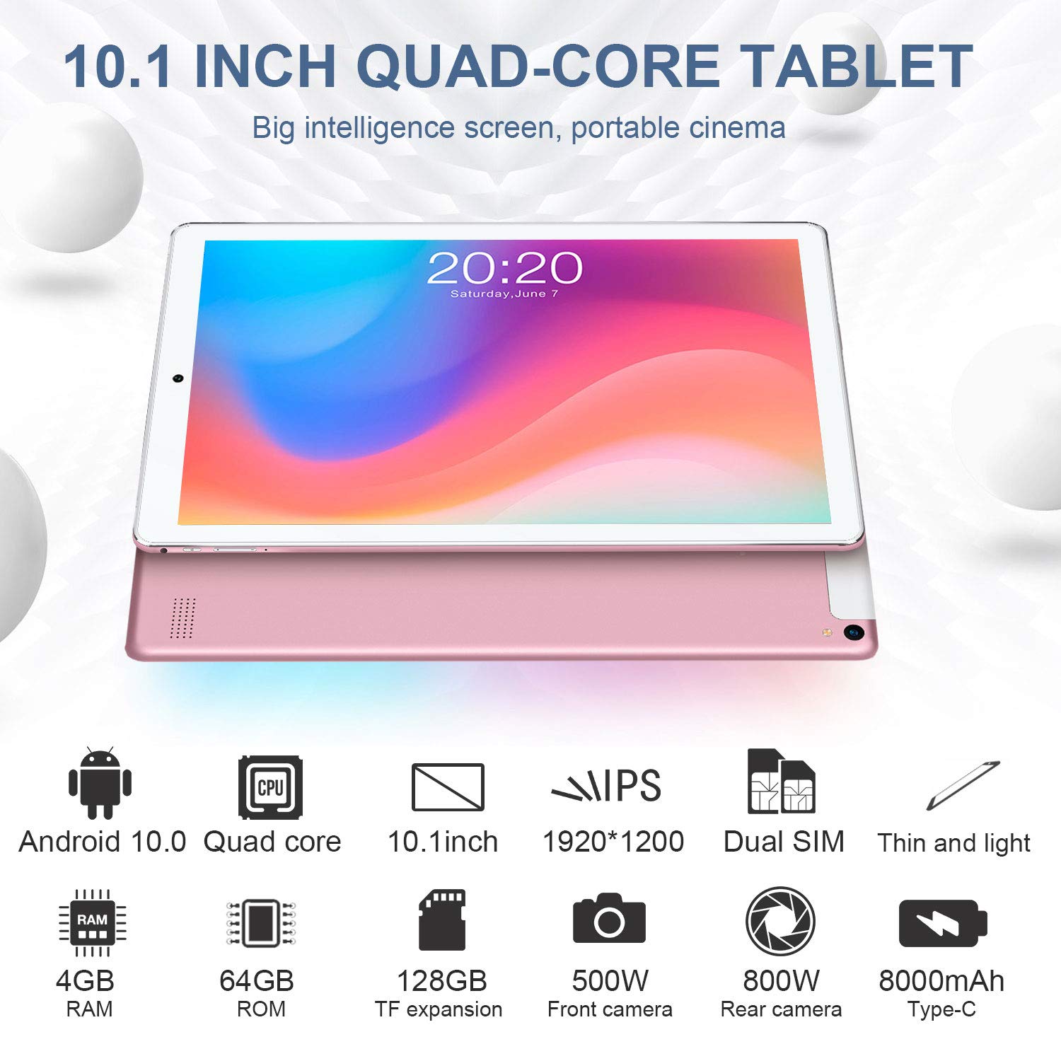 DUODUOGO 2 in 1 Tablet 10 Inch with Keyboard Mouse Stylus, 128GB Expand 64GB ROM 4GB RAM Android 10.0 Quad-Core HD IPS Screen 8MP Dual Camera GPS FM OTG Bluetooth 4G Dual SIM & WiFi, DGO-P6