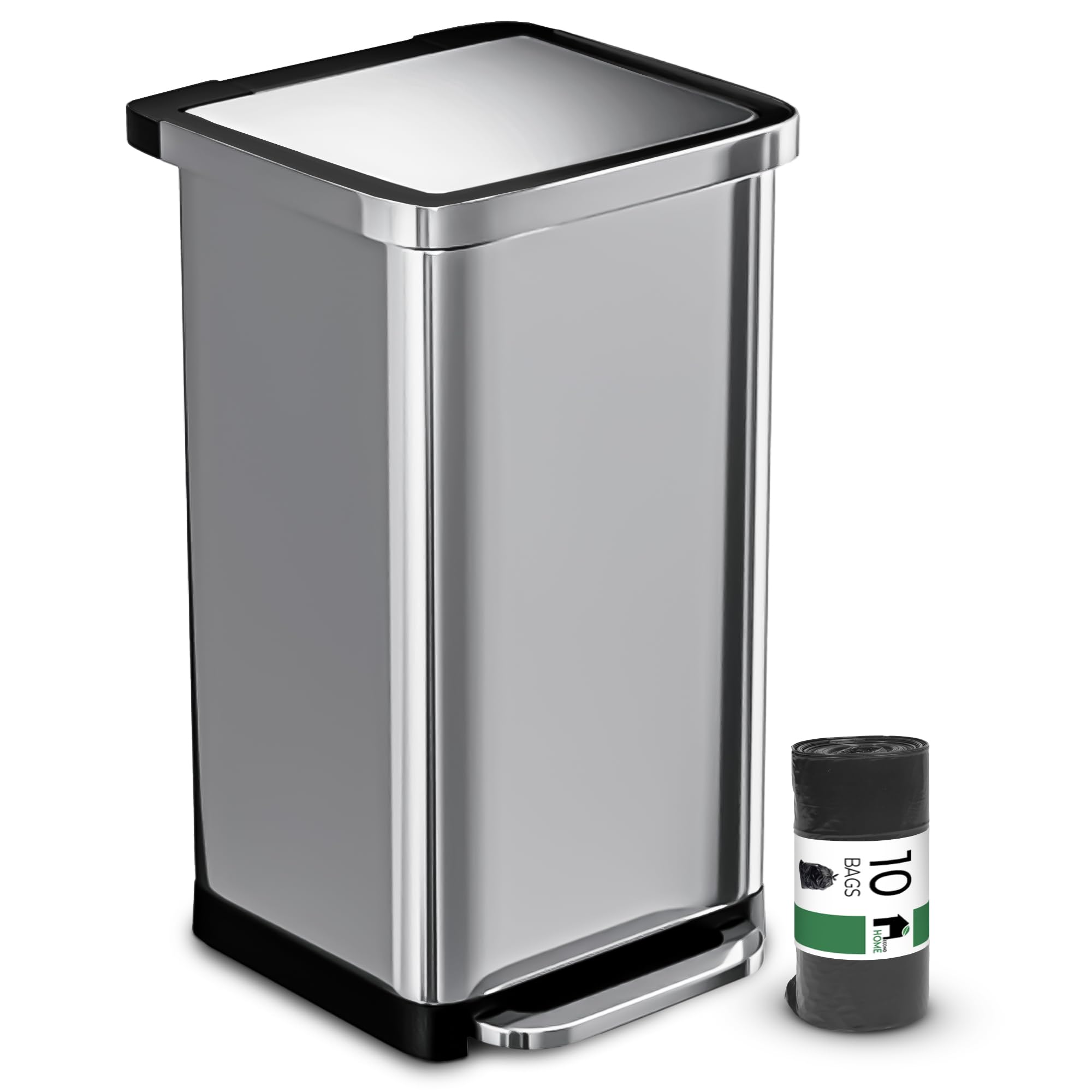 EconoHome 20 Gallon Stainless Steel Large Kitchen Trash Can with Foot Pedal, Soft Close Lid and Trash Bag Retainer Rim