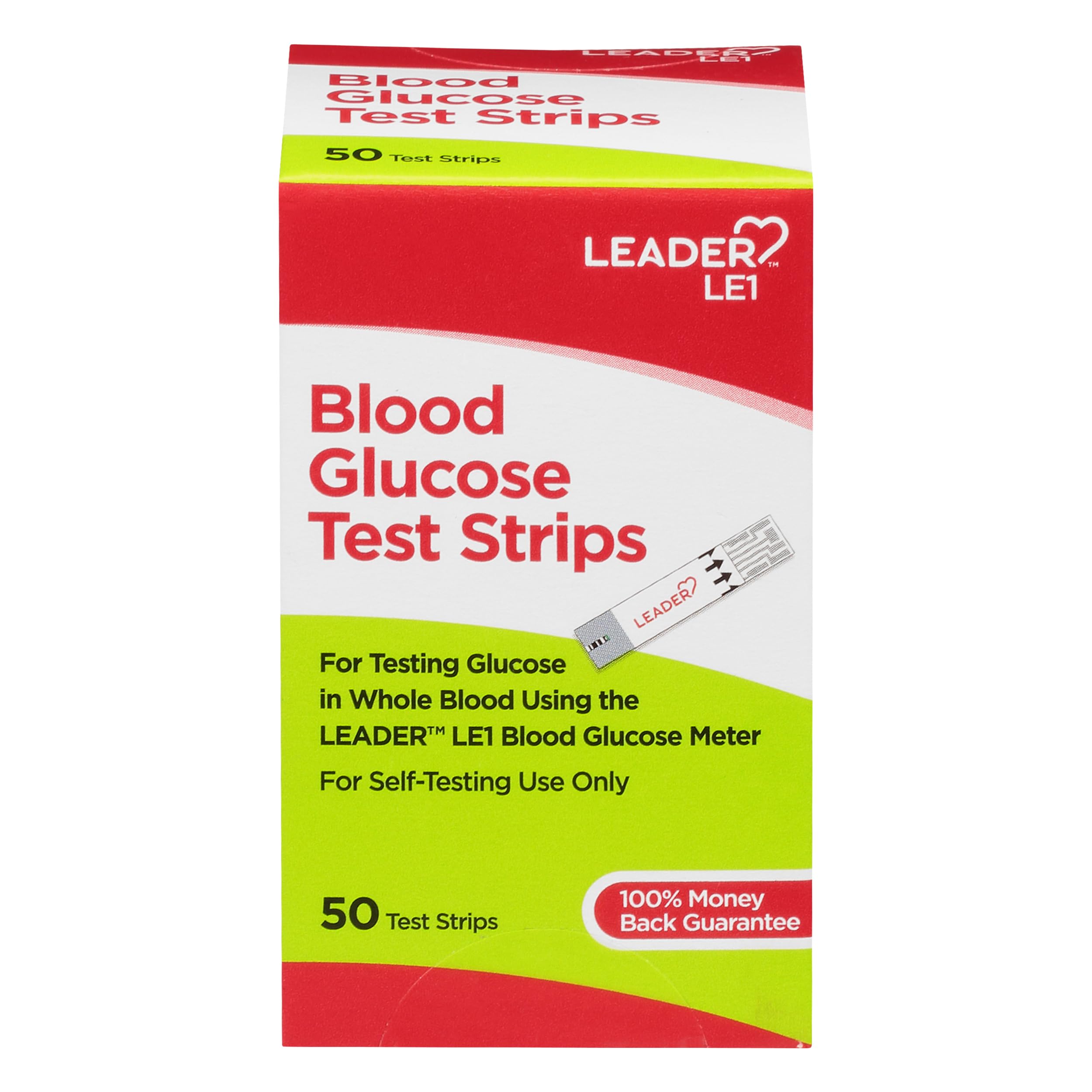 LEADER Blood Glucose Test Strips for Diabetes, No-Coding, Fast, Accurate Results, Use with LEADER Blood Sugar Monitoring System, 50 Diabetic Test Strips