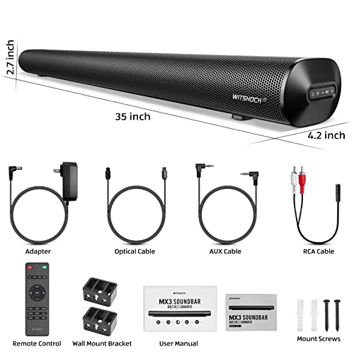 Sound Bar Soundbar TV Speaker: 110 Watt 2.1 CH Surround System Home Theater with Built-in Subwoofer Wireless Wired Bluetooth 5.0 Optical AUX HDMI-ARC RCA USB Connectivity