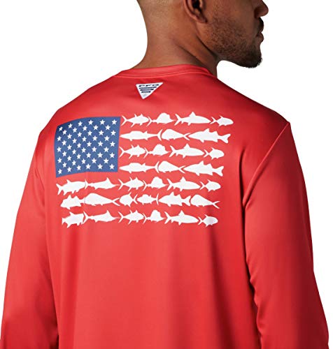 Columbia Men's Standard Terminal Tackle PFG Fish Flag LS, Red Spark/White, X-Large