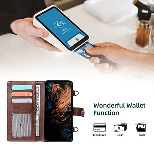 QIXIU for iPhone 12 Pro Max Wallet Case, Multi-Function Wallet Case, Detachable 3 in 1 Magnetic iPhone 12 Pro Max Case Wallet, Flip Strap Zipper Card Holder Phone Case with Shoulder Straps(Brown)