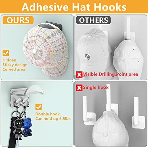 Heynew Adhesive Hat Hooks for Wall - Hat Rack for Baseball Caps,Cowboy Hat Hanger Cap Holder Organizer for Room, Closet & Storage Organizer (Clear, 12)