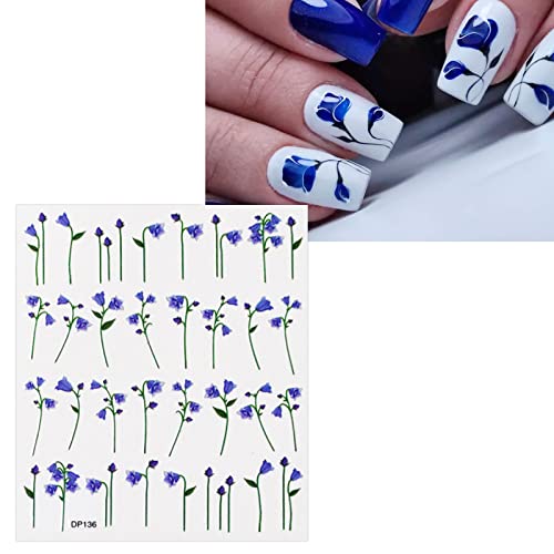 JMEOWIO 6 Sheets Spring Flower Nail Art Stickers Decals Self-Adhesive Pegatinas Uñas Summer Leaves Floral Nail Supplies Nail Art Design Decoration Accessories