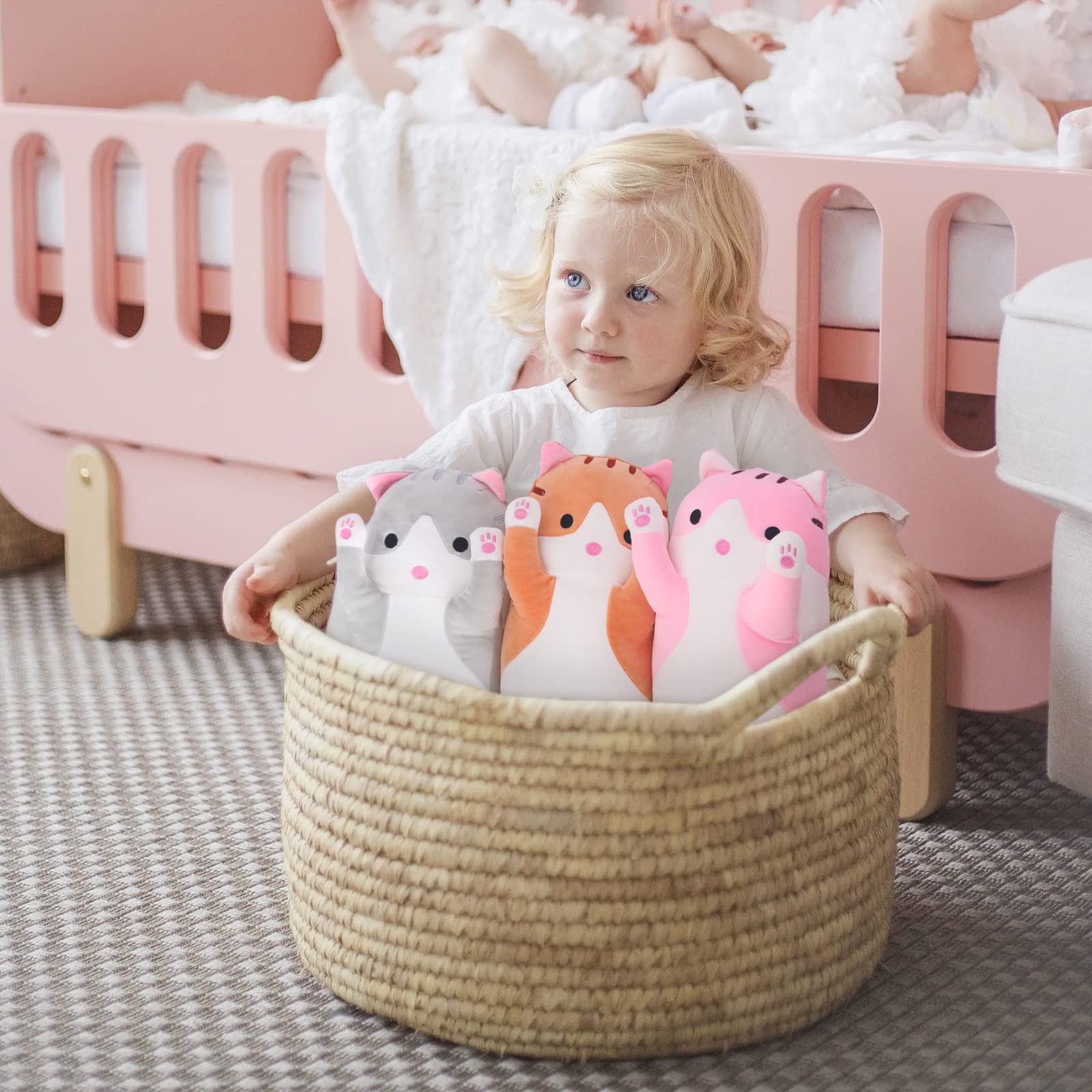 DOBUONO 19.68in Long Cat Plush Pillow - Cute Stuffed Animal for Kids - Soft Pink