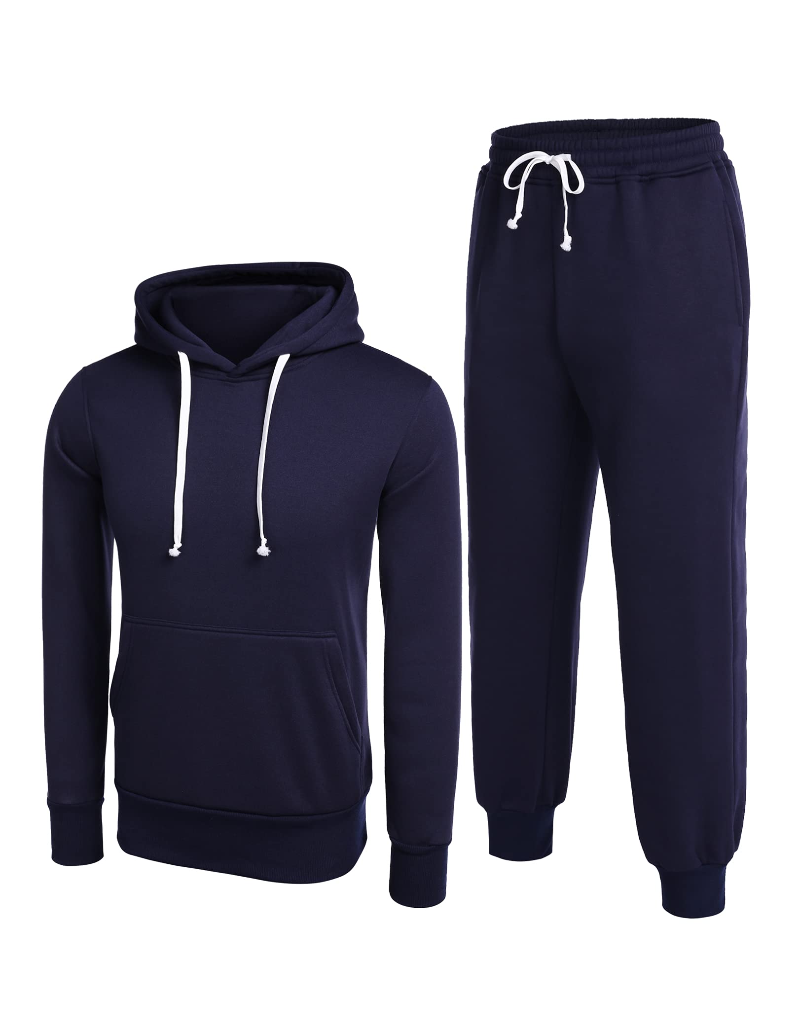 COOFANDY Men's Tracksuit Hooded Athletic Sweatsuits Lined Fleece 2 Piece Outfit (Navy,XL)