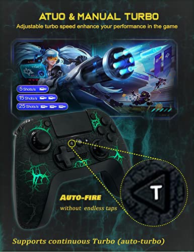TJPD Wireless Controller for PS4, Wireless Remote Gamepad with Unique Cracked Design/8 Adjustable LED Colors/Programmable Back Buttons/Super Turbo/Dual Vibration, Widely Compatible with PS4/PC/iOS