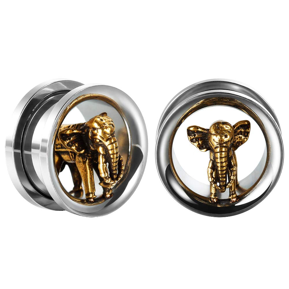 COOEAR Ear Gauges Cool Plugs and Tunnels Elephant Logo Stretchers Piercing 0g to 1" Gift Packing Expander.