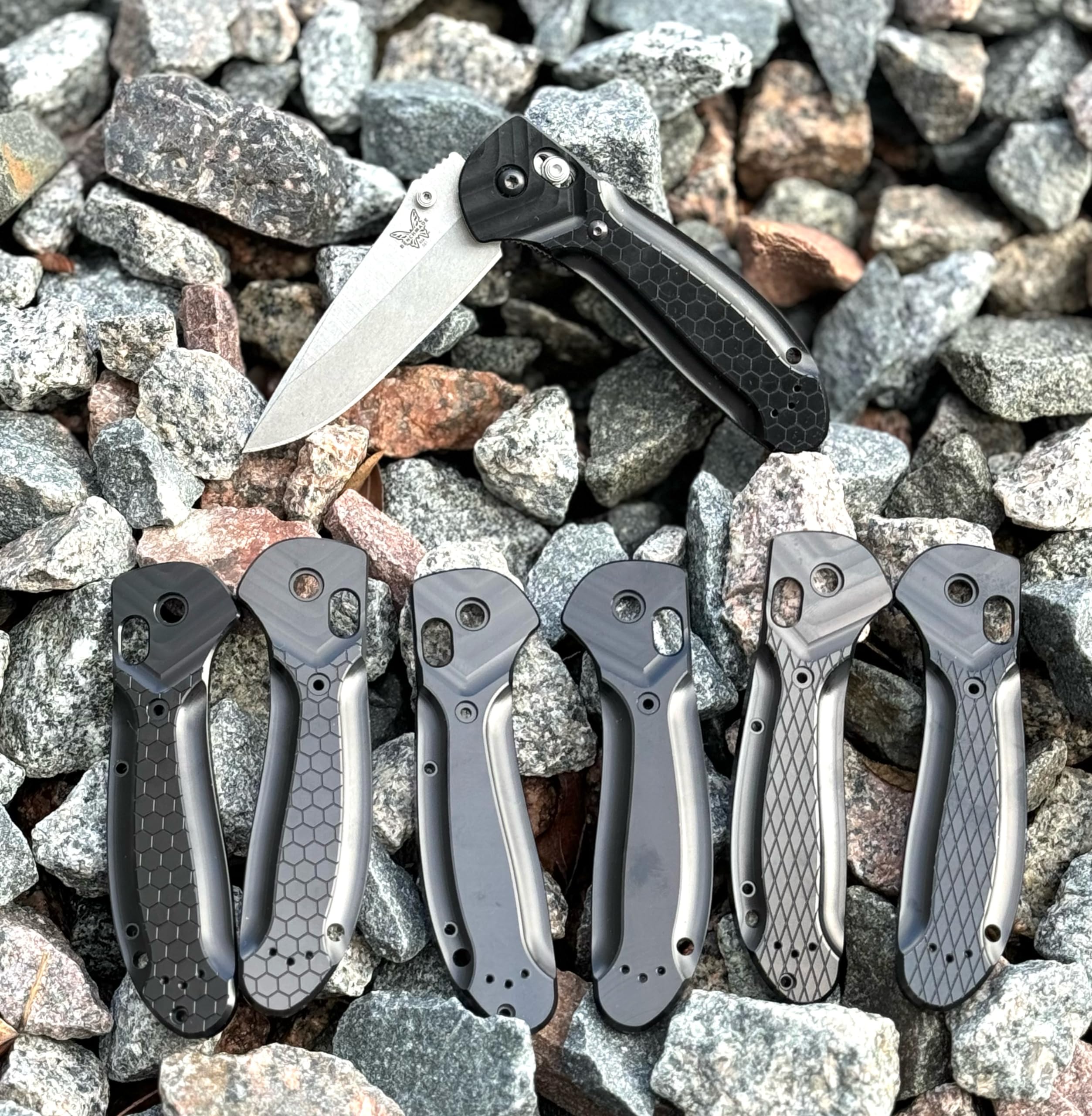 Generic Black Anodized Honeycomb Billet Aluminum Tritilian Design Scales Full Size Griptilian Custom Knife Handle, Knife Scales, EDC
