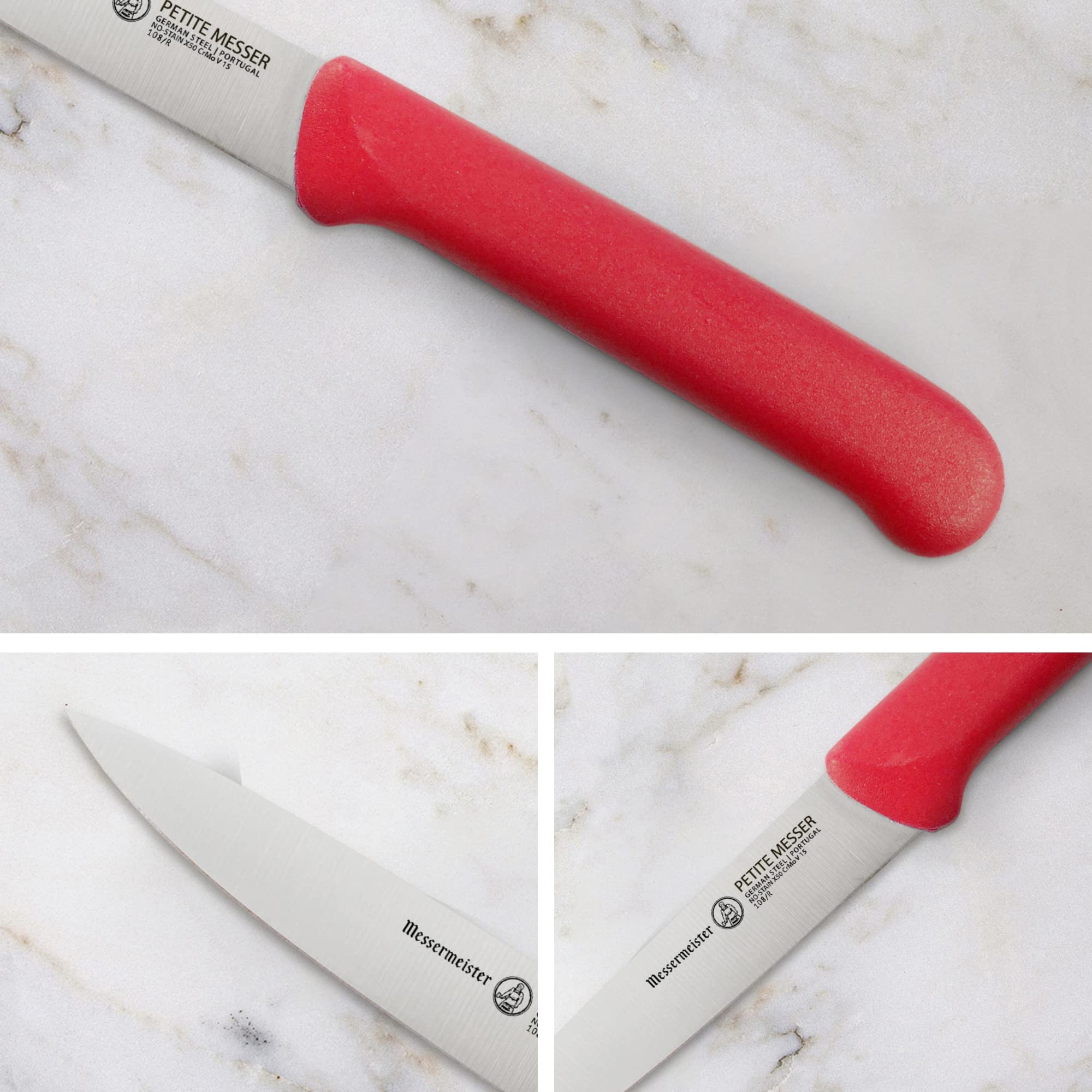 Messermeister Petite Messer 4” Spear Point Parer with Matching Sheath, Red - German 1.4116 Stainless Steel & Ergonomic Handle - Lightweight, Rust Resistant & Easy to Maintain