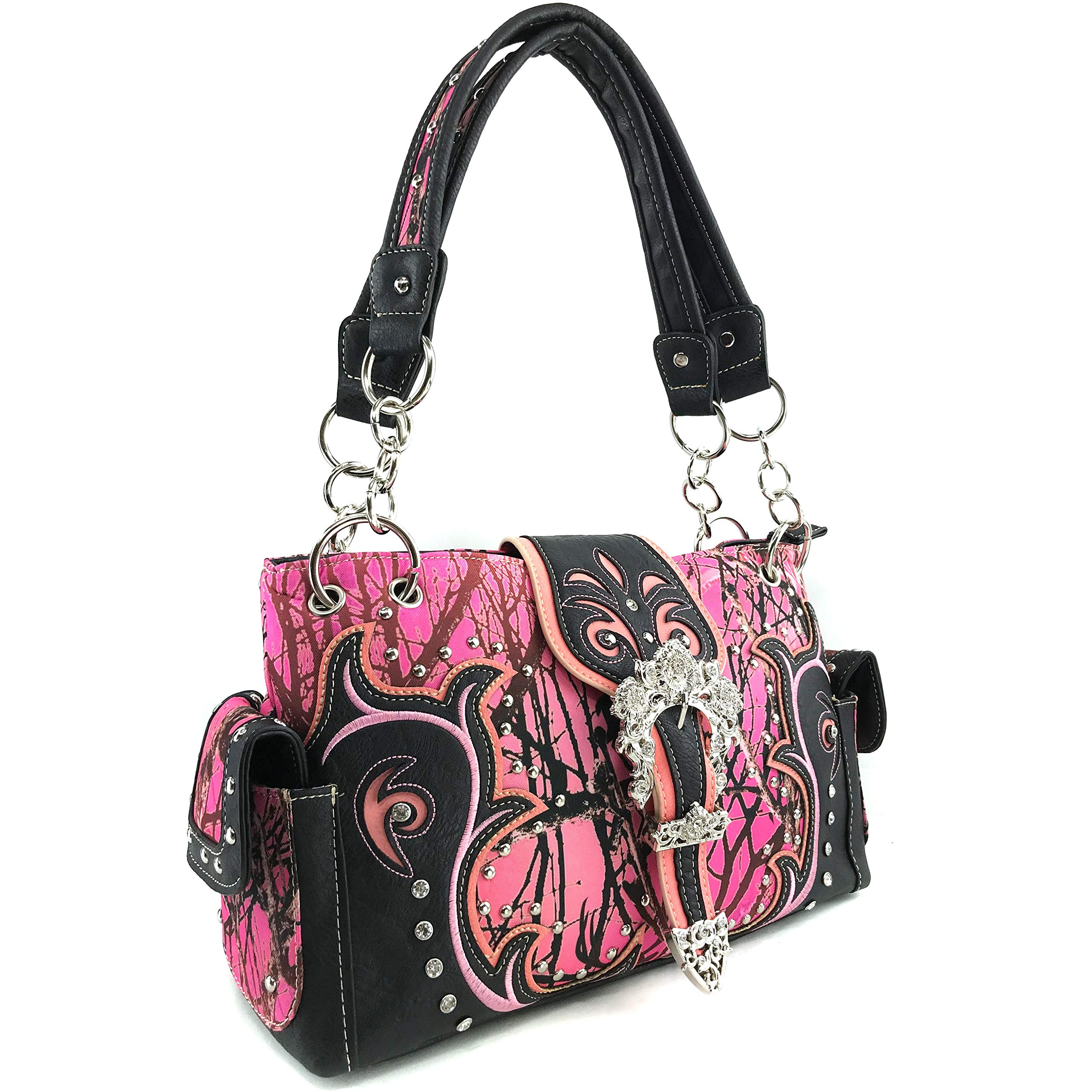 Zelris Camouflage Shine Glow Floral Rose Buckle Women Conceal Carry Handbag (Orange)