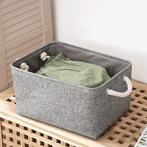 Large Storage Baskets Organizer, Fabric Collapsible Storage Bins, Closet Organizers and Storage Baskets for Organizing Gifts Empty Shelves Home Towel (Grey, 3 Pack)