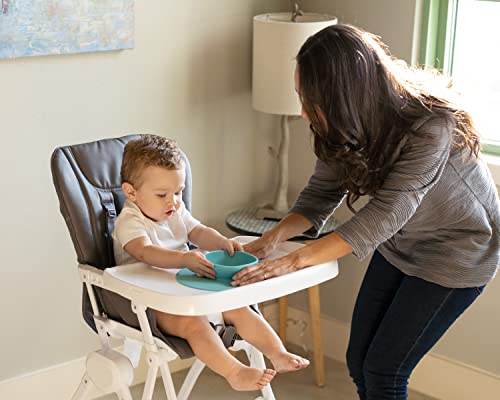 Silicone Bowl and Silicone Plate Easily Wipe Clean! Self Feeding Set Reduces Spills! Spend Less Time Cleaning after Meals with a Baby or Toddler! Set Includes 2 Colors (Lime Green / Turquoise)