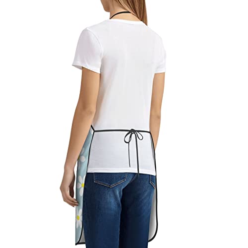 Cute Daisies On A Blue Sky Aprons For Women Men Waterproof Bib Apron Chef Aprons For Kitchen Cooking Baking Bbq Gardening