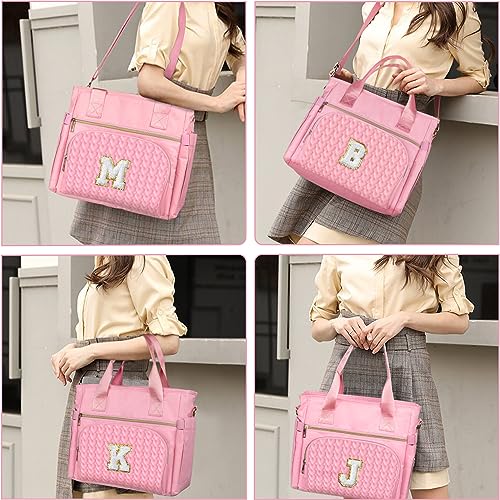 QLOVEA Large Lunch Bag Lunch Box for Women - Personalized Initial Lunch Cooler Box for Work, Portable Lunchbox Insulated Lunch Bags with Side Pocket, Great Gifts Lunchbag for Office Picnics Letter L