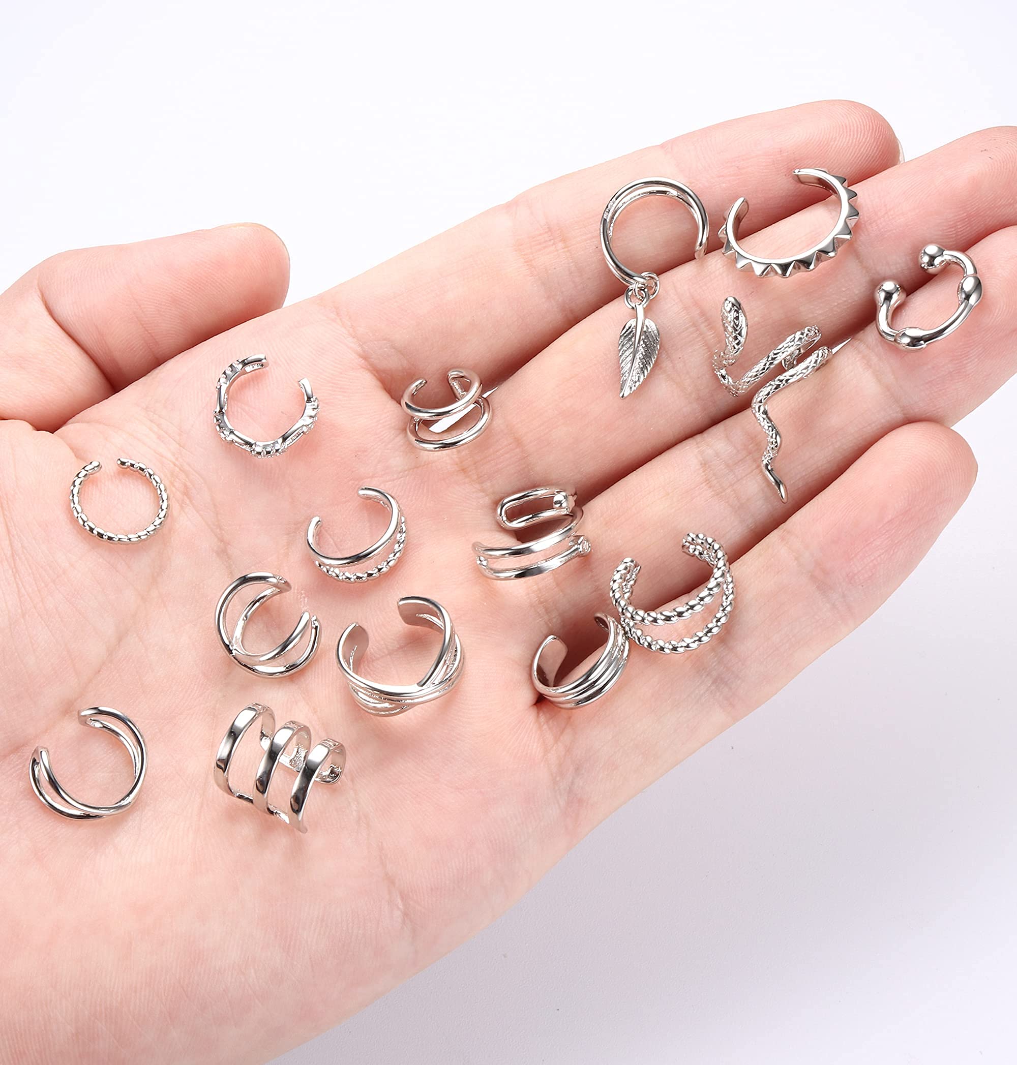 CASSIECA Women's Adjustable Non-Piercing Ear Cuffs Earrings Clip On Cartilage Helix Wrap Ear Jewelry Set