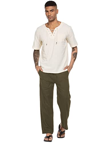 COOFANDY Mens Linen Loose Pant Lightweight Elastic Waist Trouser Yoga Beach Pant