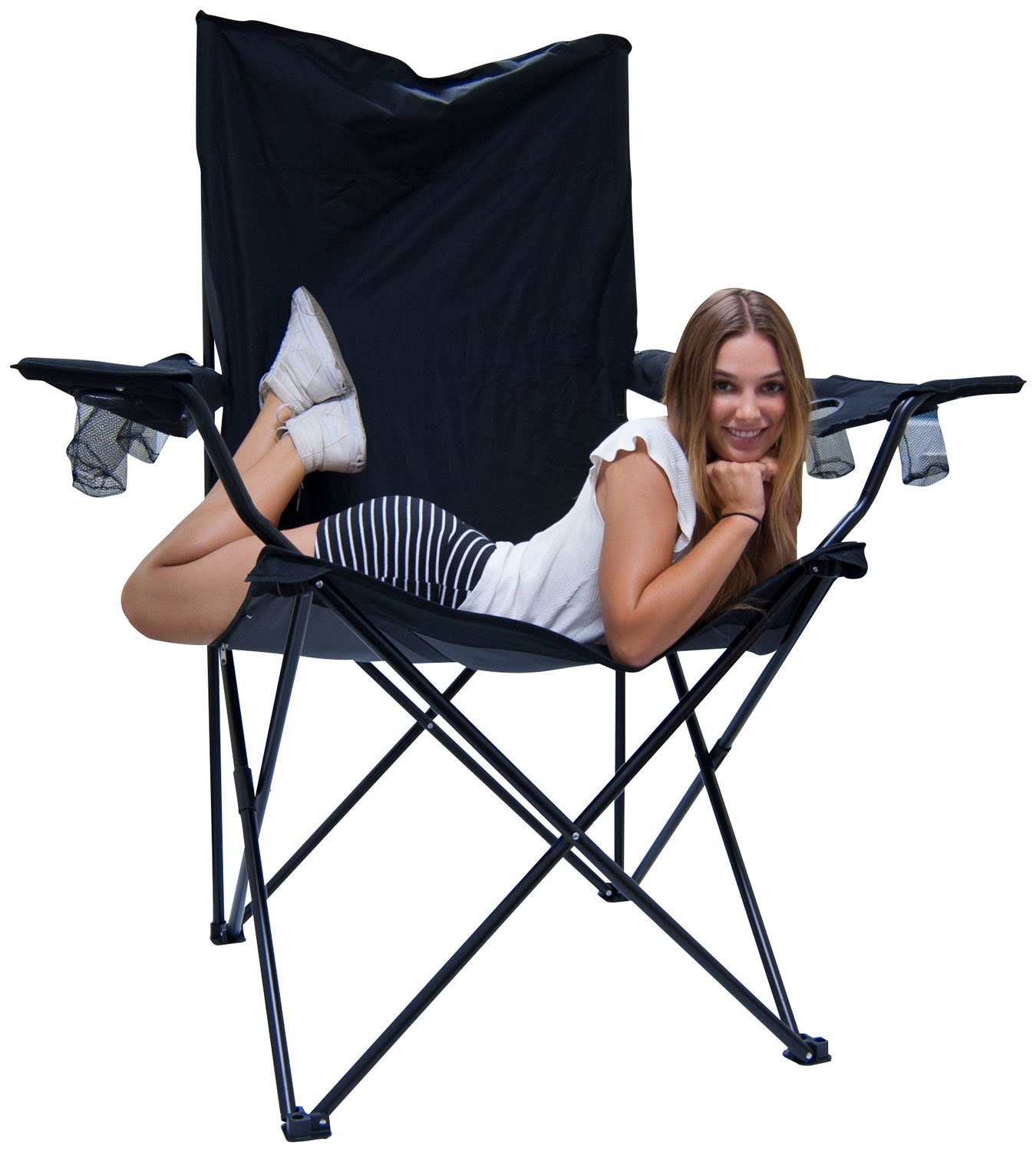 Creative Outdoor Camping Folding Chair, Extra King-Size Padded Camping Seat with Arm Rest, Multiple Cup & Wine Glass Holders with Cooler Bag, Support 450 LBS, Red, Alloy Steel Black