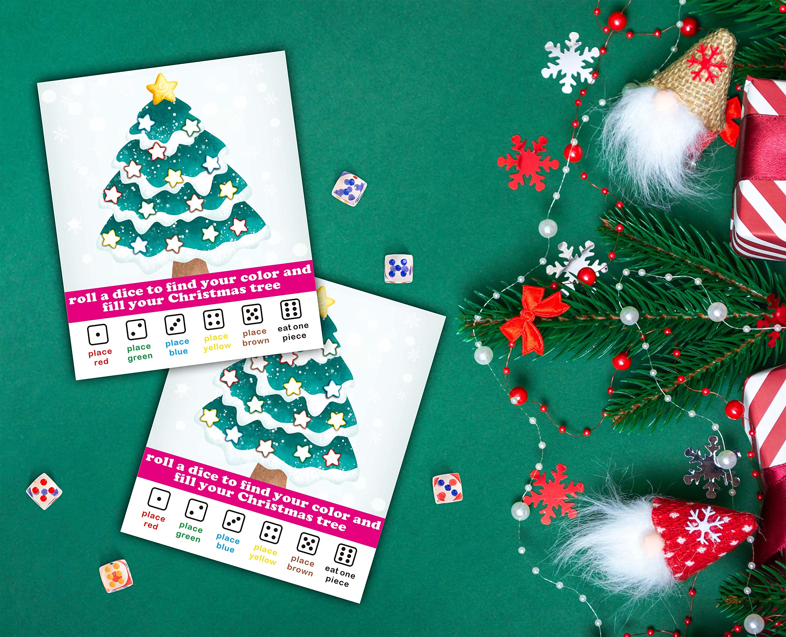 Christmas Party Roll The Dice Game, Kids Table Game, 20 Play Cards 20 Transparent Dices - 5 x 6 inches (MMgame-B001)