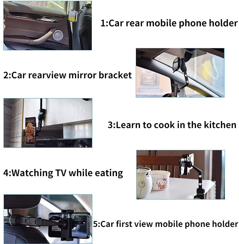 New 360° Rearview Mirror Phone Holder for Car Multifunctional Mount Phone and GPS Holder Universal Rotating Car Phone Holder, Can be Fixed and Adjusted Cell Phone Automobile Cradles (Green)
