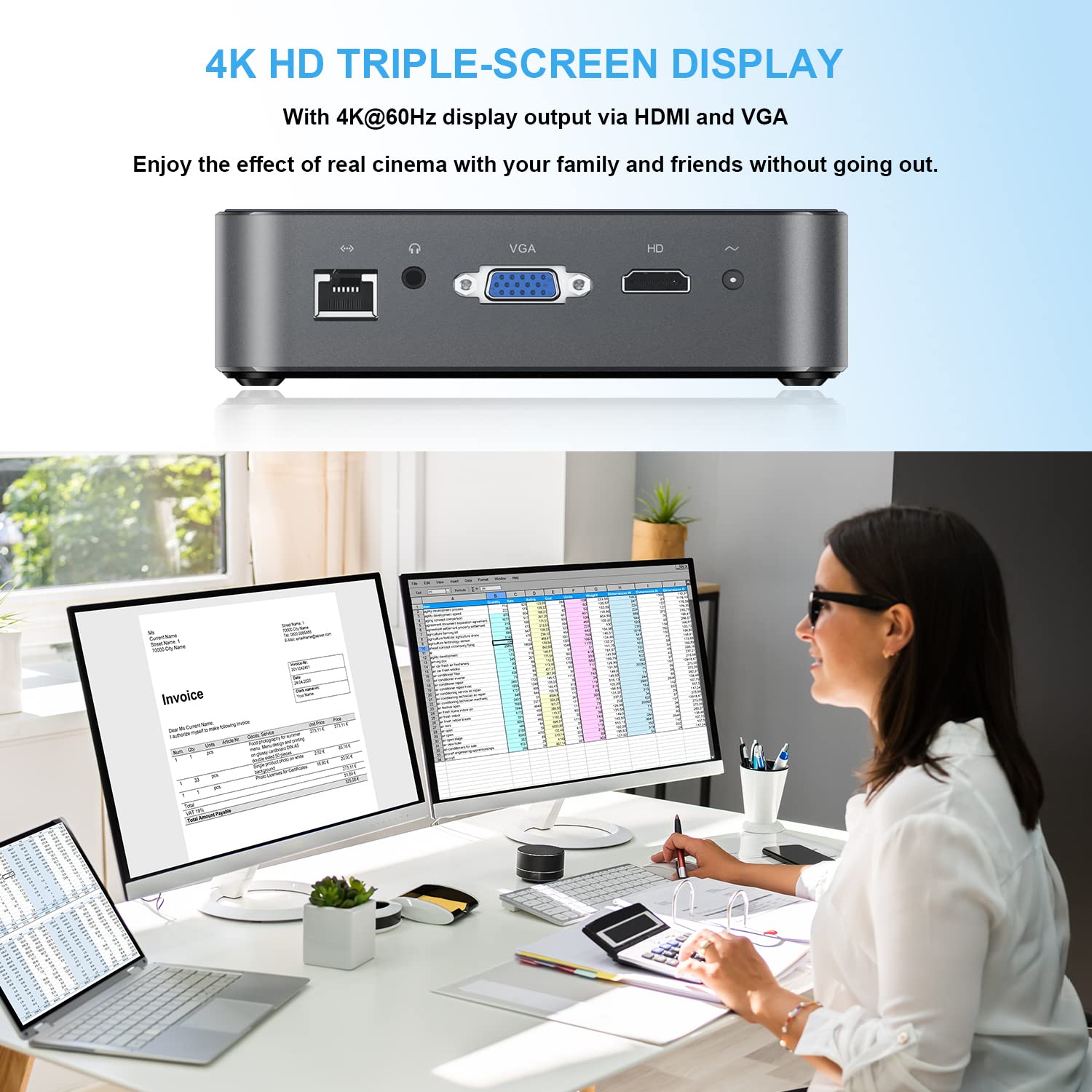 DreamQuest Mini PC Windows 11 Pro with Intel J4125 (Up to 2.7GHz) 8GB RAM/ 256GB SSD Mini Desktop Computer Support HDMI 4K@60Hz, Wi-Fi, Ethernet, Bluetooth 4.2, USB 3.0X4 Work On Business Home Office