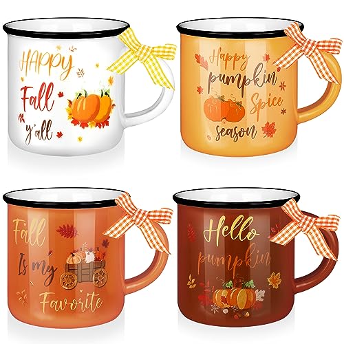 Lallisa 4 Pcs Fall Mini Coffee Mug Autumn Pumpkin Maple Leaf Mini Coffee Cups Fall Tiered Tray Decor with Handle for Kitchen Farmhouse Thanksgiving Home Decoration Centerpieces Gift Centerpieces Party