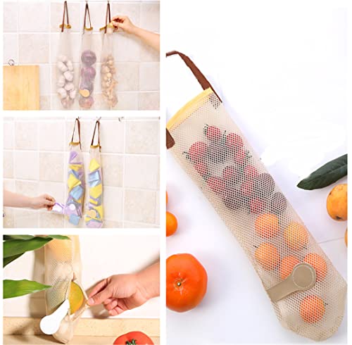 Reusable Grocery Bags Veggies Fruits Holder Counter Space Saver Net Storage Pouch for Onion Potato Garlic Pack 2