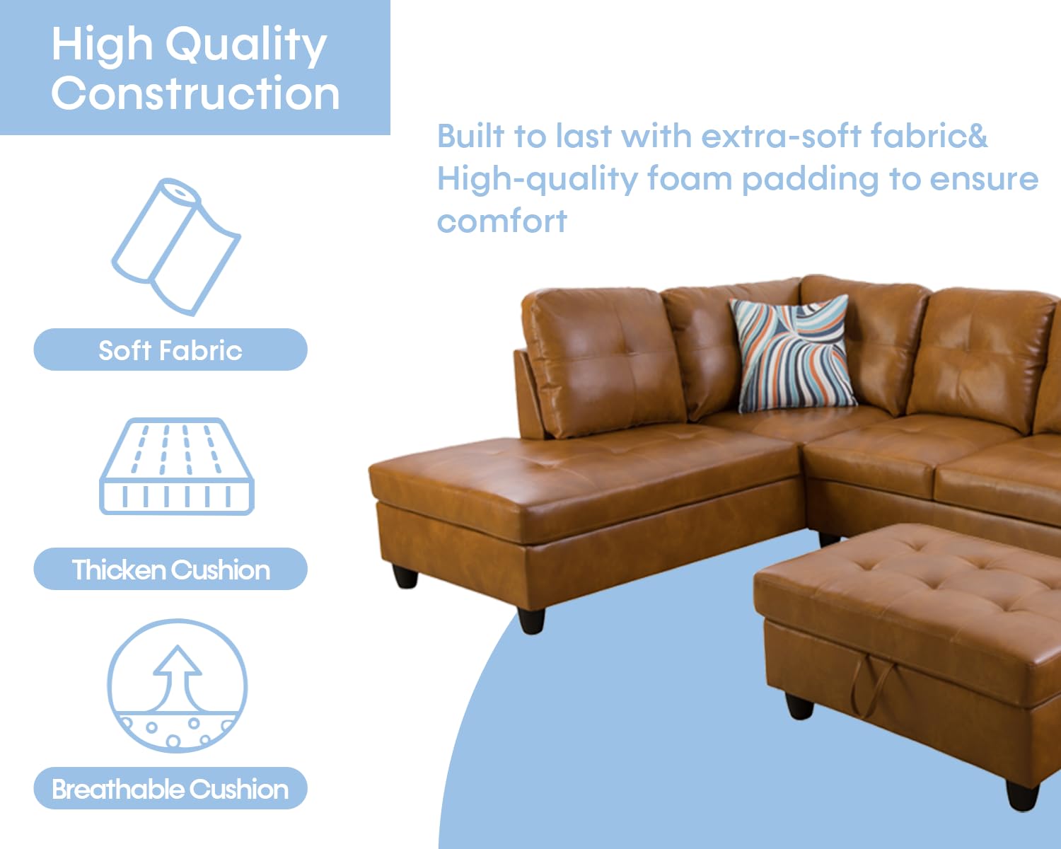 Caberryne Sectional Couch for Living Room Furniture Set Ginger,Sectional Sofa L Shape Sofa and Chaise with Storage Ottoman for Living Room/Apartment/Office(Facing Left Chaise) Turmeric