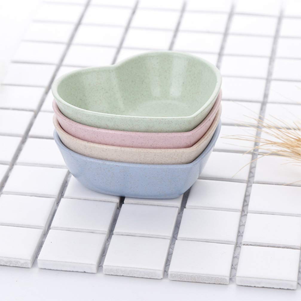 DOITOOL 4pcs Cute Heart Shaped Seasoning Dish Wheat Straw Love Sauce Dish Condiment Dishes Sushi Soy Dipping Bowl Snack Serving Dish for Wedding Valentines Day Party Decoration Pink