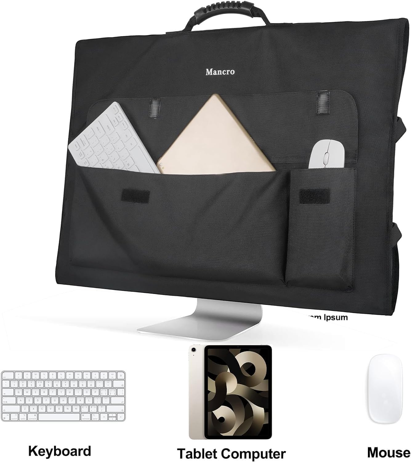 Mancro Monitor Carrying Case Compatible with Apple 27" iMac Desktop Computer, Padded Travel Carrying Bag with Rubber Handle, Pockets for 27" Screen and Accessories, Protective Case Monitor Dust Cover