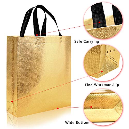 M&C Music Color 16pcs Glossy Reusable Grocery Shopping Bag Tote Bag with Handle Present Bag Gift Bag