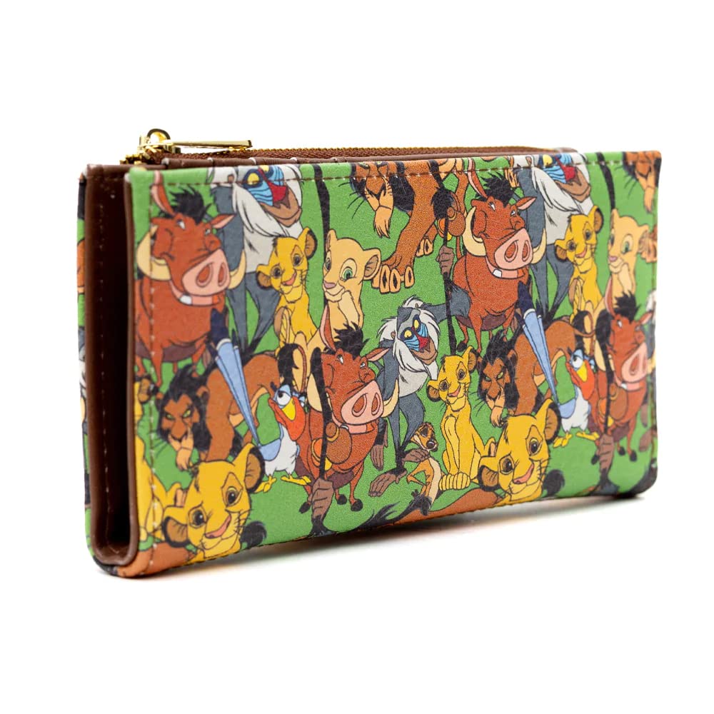 Buckle-Down Disney Wallet, Fold Over, Snap Pouch, The Lion King Characters Stacked Green, Vegan Leather