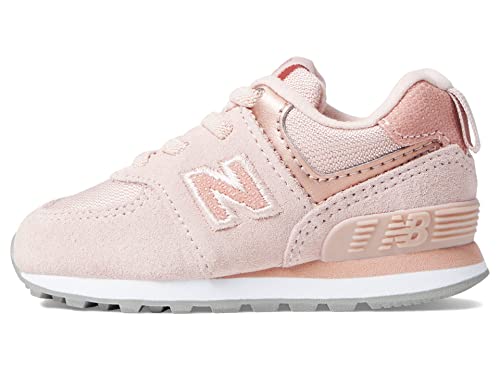 New Balance Girls 574 V1 Bungee Sneaker, Pink Haze/White, 7 Toddler