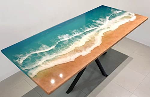 Epoxy Table, Beach View Wooden Epoxy Table, 72" x 36" Inch Natural Effect of Returning Water on Beach Dining Table, Natural Wood Epoxy Eating Table, Resin Table, Piece of Conversation