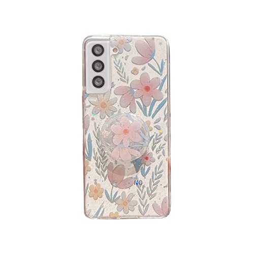 CrazyLemon for Samsung Galaxy Note 20 Case Silicone Clear Floral Design with Stand Ultra Thin Transparent Cute Aesthetic Pink Flowers Pattern Soft TPU Shockproof Protective Phone Case for Women Girls
